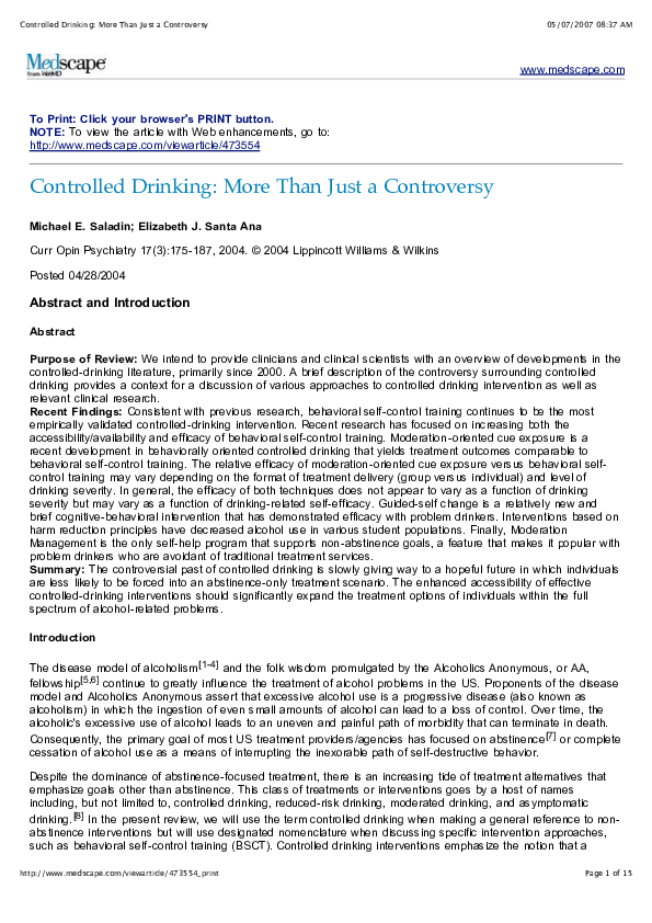 (PDF) Controlled drinking: more than just a controversy