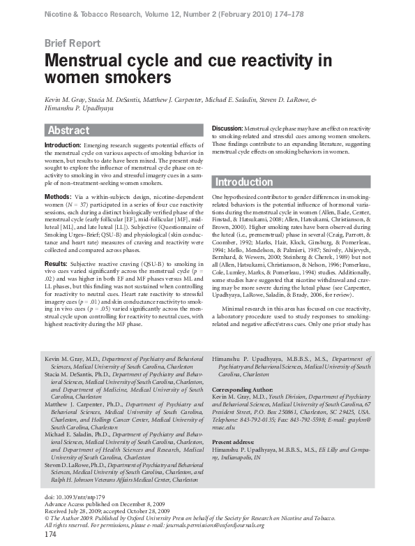 (PDF) Menstrual cycle and cue reactivity in women smokers