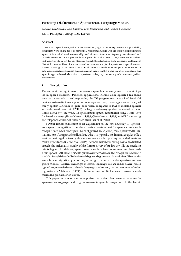 (PDF) Handling Disfluencies in Spontaneous Language Models