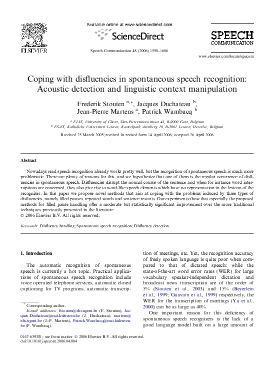 (PDF) Coping with disfluencies in spontaneous speech recognition: Acoustic detection and ...