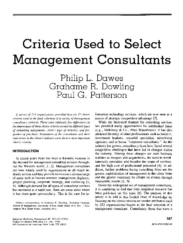 (PDF) Criteria used to select management consultants