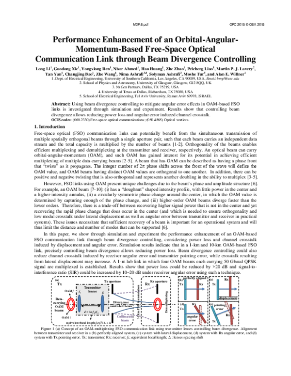 Pdf Performance Enhancement Of An Orbital Angular Momentum Based Free