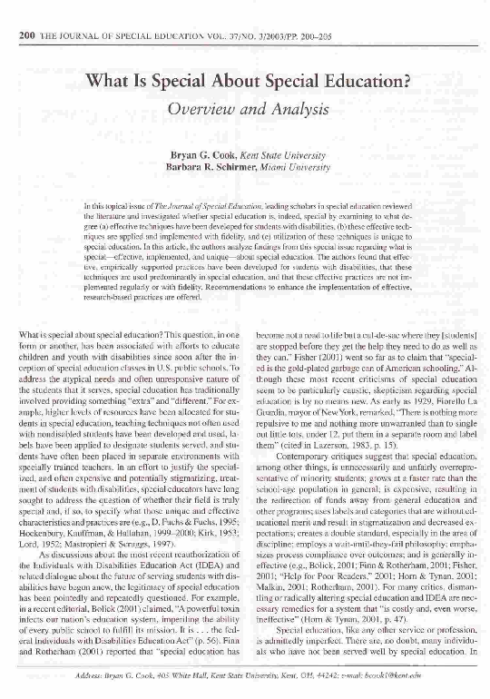 (PDF) What Is Special About Special Education?: Overview and Analysis