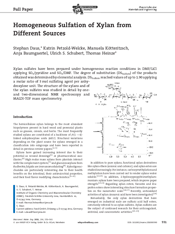 (PDF) Homogeneous Sulfation of Xylan from Different Sources