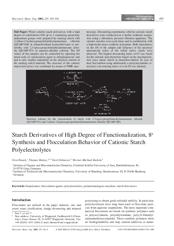 (PDF) Starch Derivatives of High Degree of Functionalization, 8 ...
