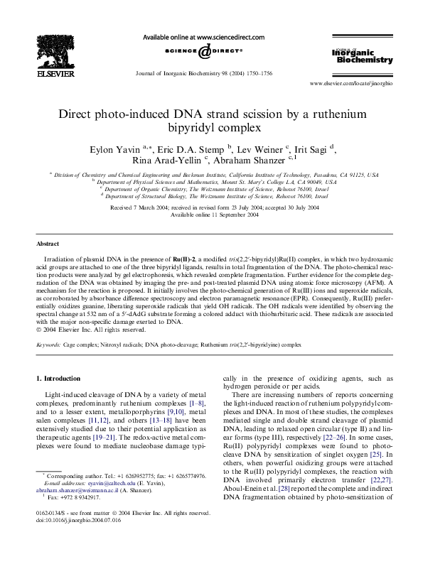 (PDF) Direct photo-induced DNA strand scission by a ruthenium bipyridyl ...