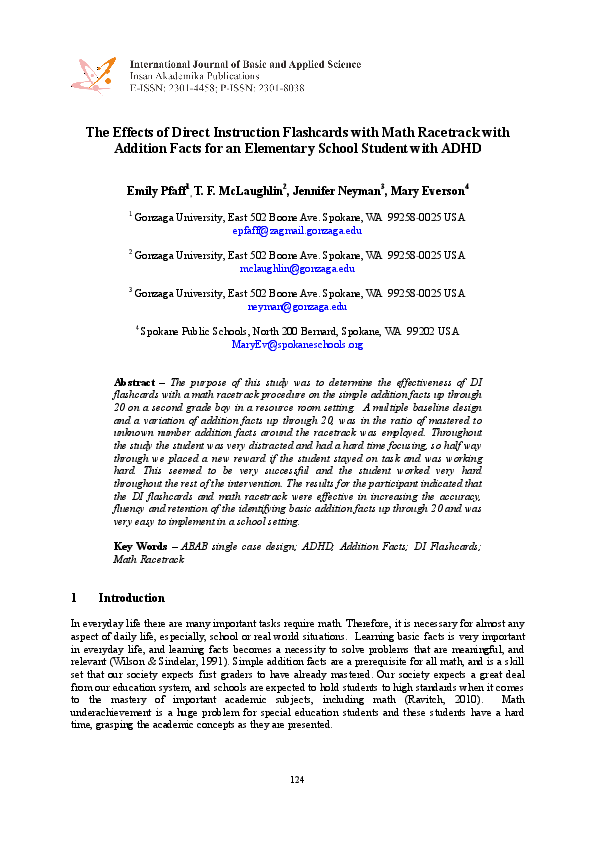 The Effects of Direct Instruction Flashcards with Math Racetrack with ...