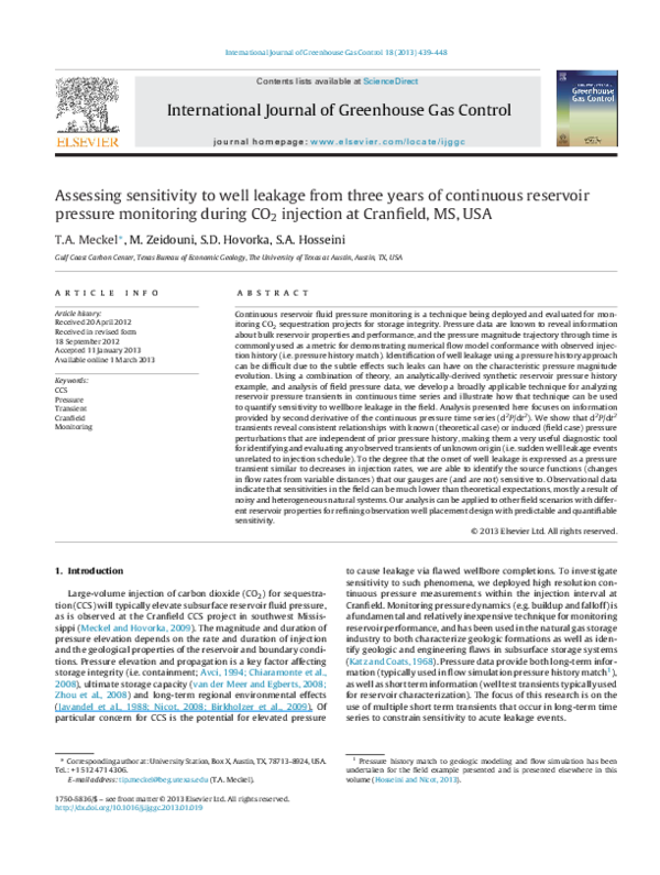 (PDF) Assessing sensitivity to well leakage from three years of continuous reservoir pressure ...