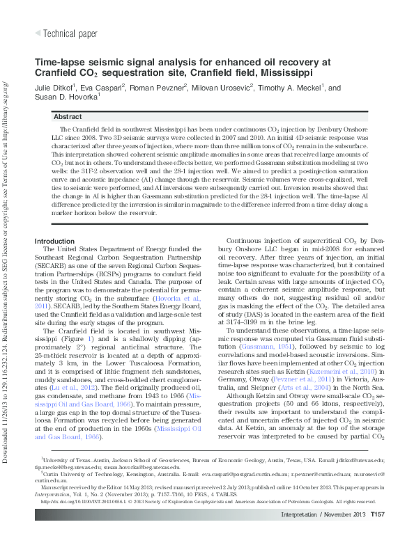Pdf Time Lapse Seismic Response 4d Related To Industrial Scale Co2 Injection At An Eor And