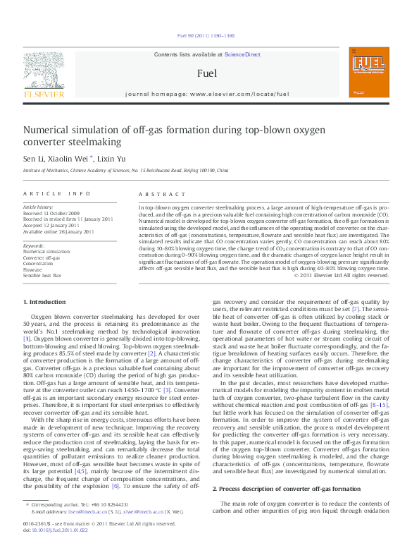 (PDF) Numerical simulation of off-gas formation during top-blown oxygen ...