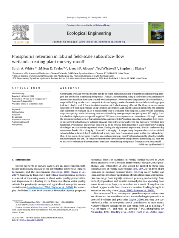 (PDF) Phosphorus retention in lab and field-scale subsurface-flow ...