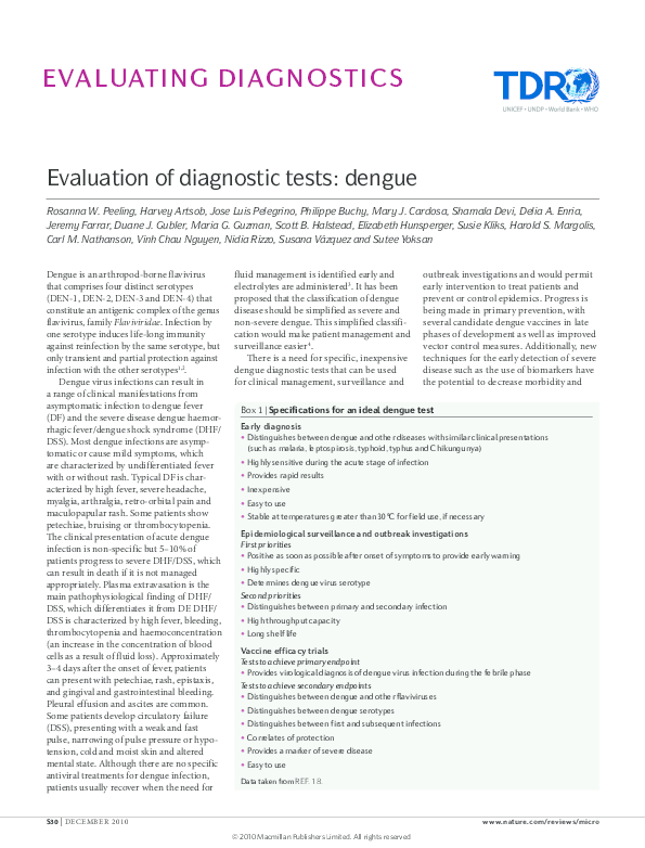 Pdf Evaluation Of Diagnostic Tests Dengue