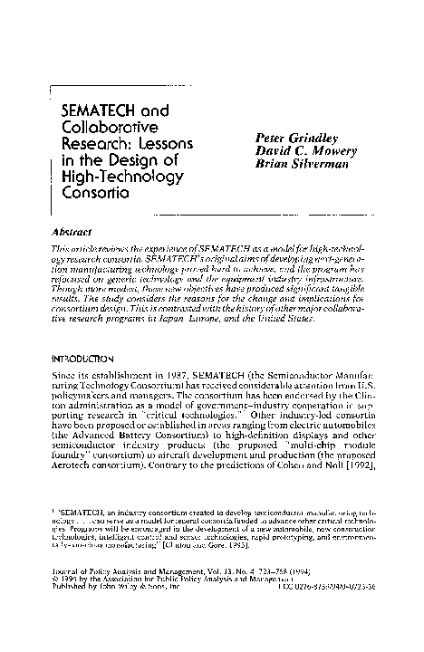 (PDF) SEMATECH and Collaborative Research: Lessons in the Design of ...