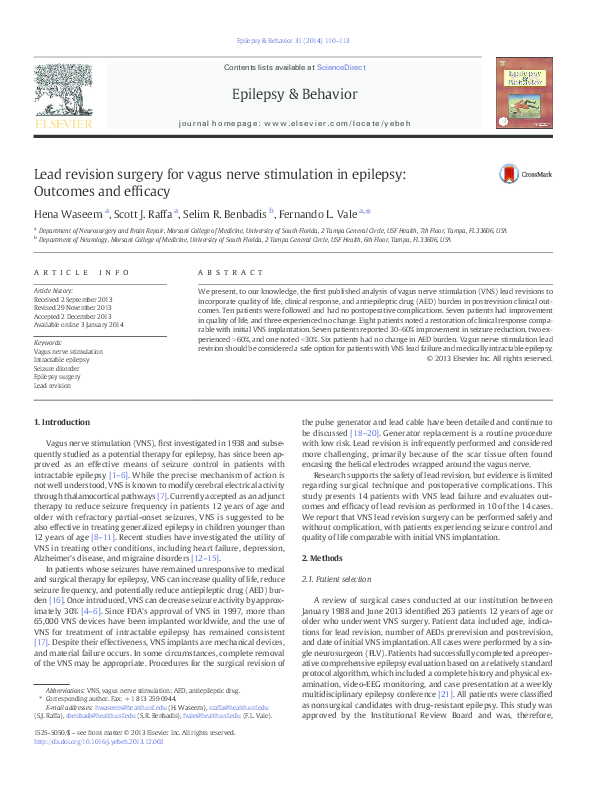 (PDF) Lead revision surgery for vagus nerve stimulation in epilepsy ...