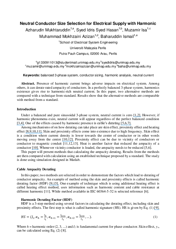 (PDF) Neutral Conductor Size Selection for Electrical Supply with Harmonic