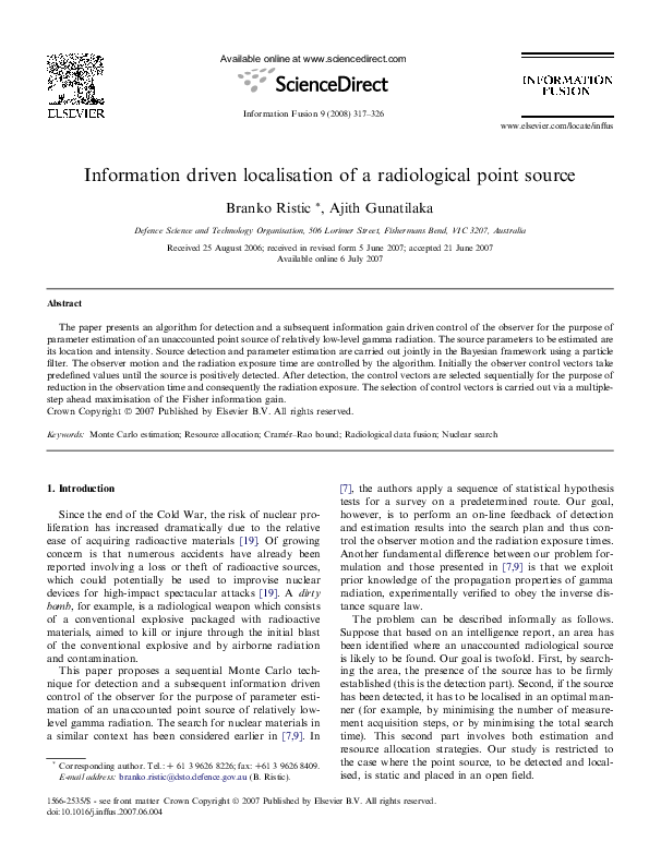 (PDF) Information driven localisation of a radiological point source