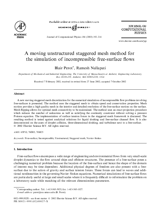 (PDF) A moving unstructured staggered mesh method for the simulation of incompressible free ...