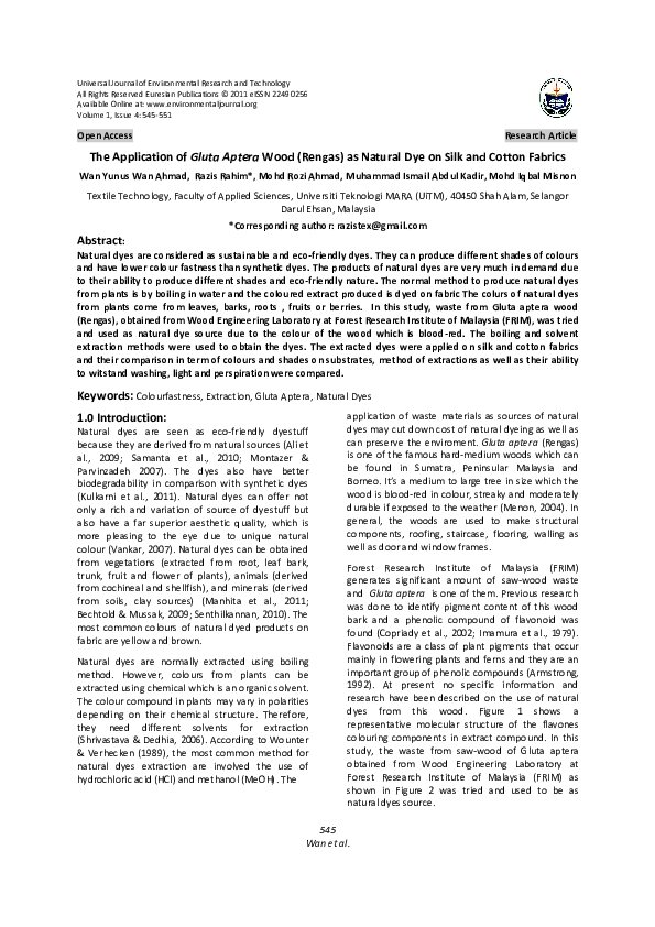 (PDF) The Application of Gluta Aptera Wood (Rengas) as Natural Dye on ...