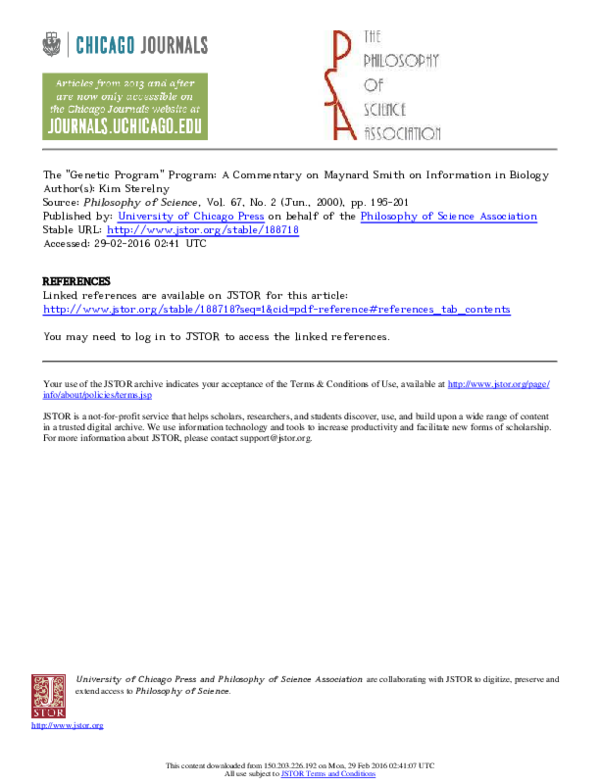 (PDF) The "Genetic Program" Program: A Commentary on Maynard Smith on ...