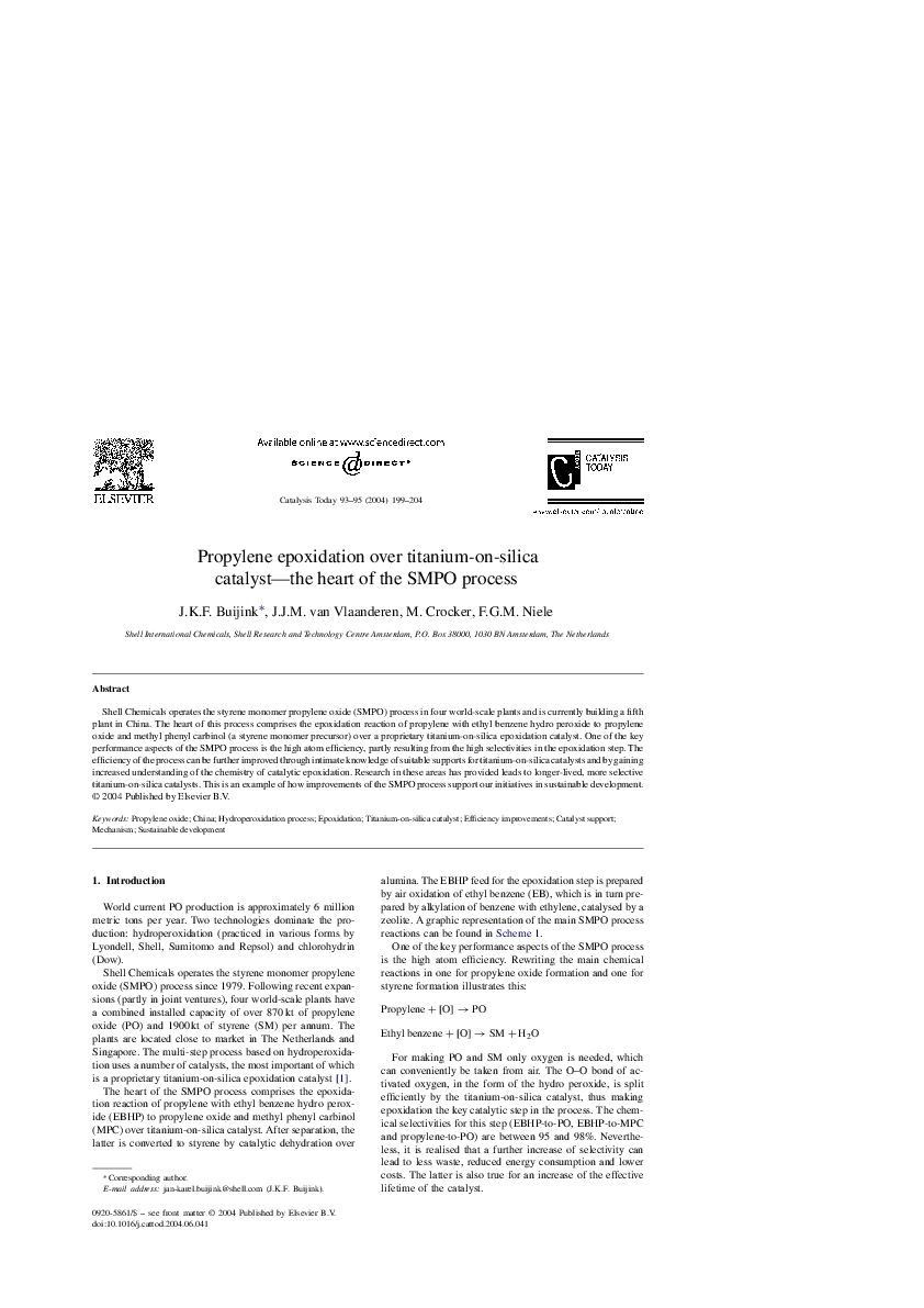(PDF) Propylene epoxidation over titanium-on-silica catalyst—the heart ...