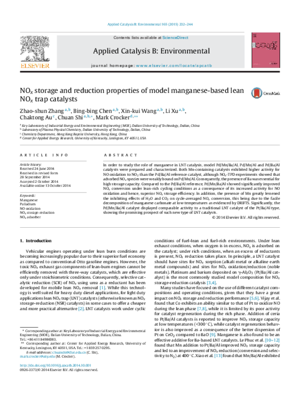 (PDF) NOx storage and reduction properties of model manganese-based ...