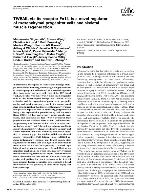 (PDF) TWEAK, via its receptor Fn14, is a novel regulator of mesenchymal ...