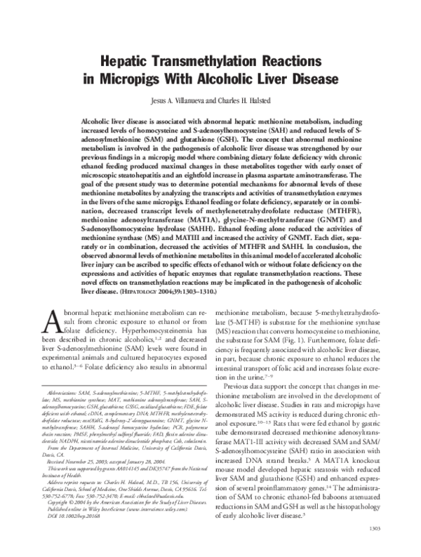 (PDF) Hepatic transmethylation reactions in micropigs with alcoholic ...
