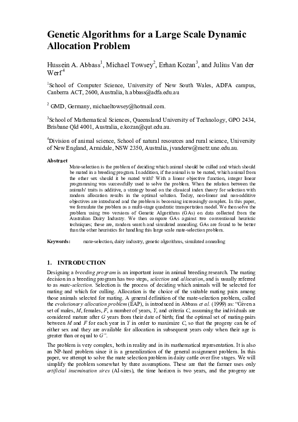 (PDF) Genetic Algorithms for a Large Scale Dynamic Allocation Problem
