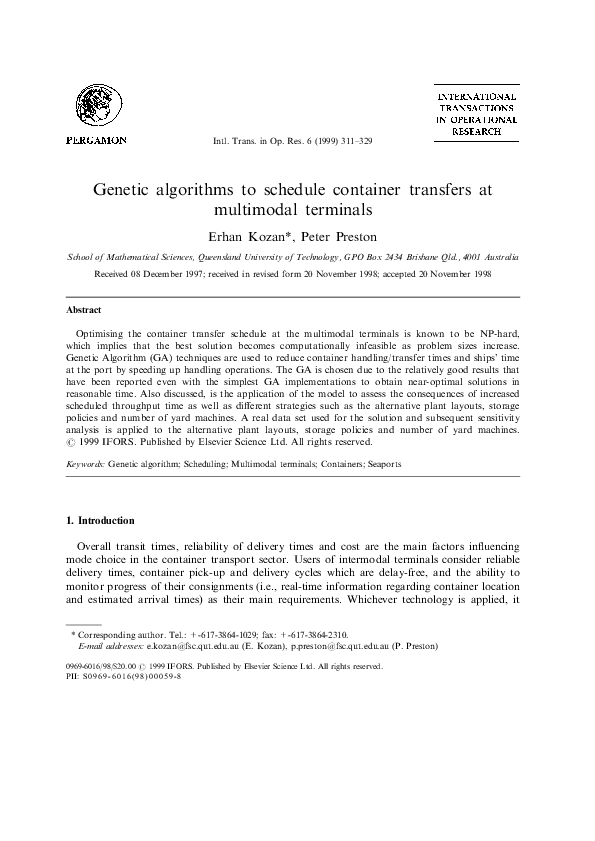 (PDF) Genetic algorithms to schedule container transfers at multimodal terminals