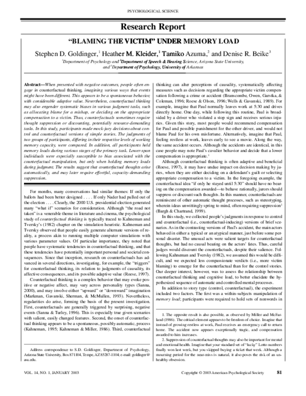 (PDF) Blaming The Victim" Under Memory Load