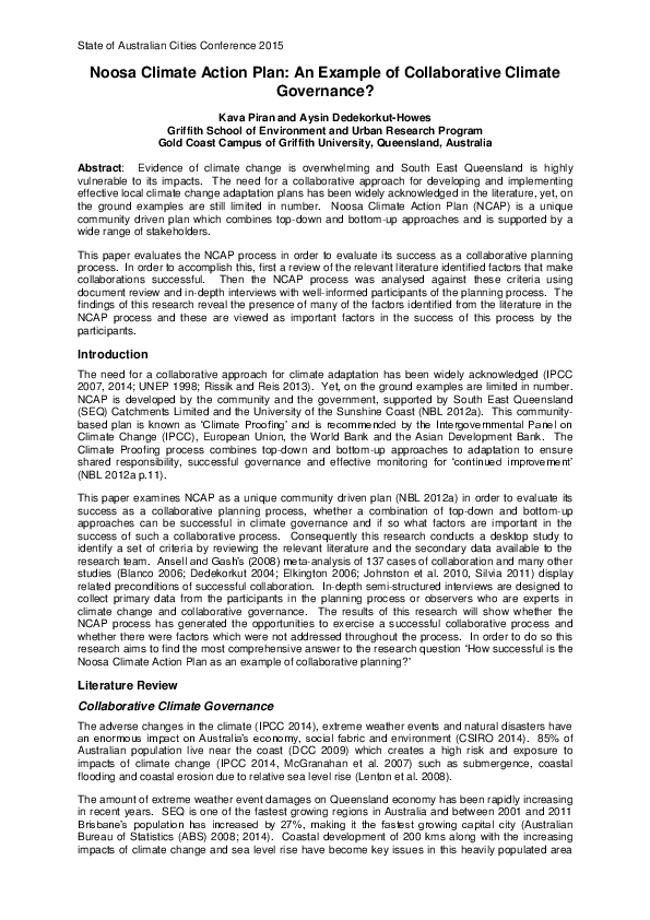 Noosa Climate Action Plan: An Example of Collaborative Climate Governance