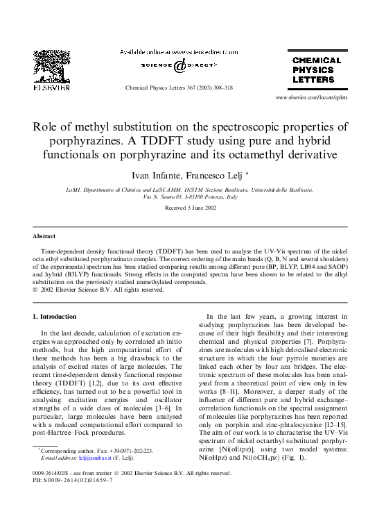 (PDF) Role of methyl substitution on the spectroscopic properties of porphyrazines. A TDDFT ...