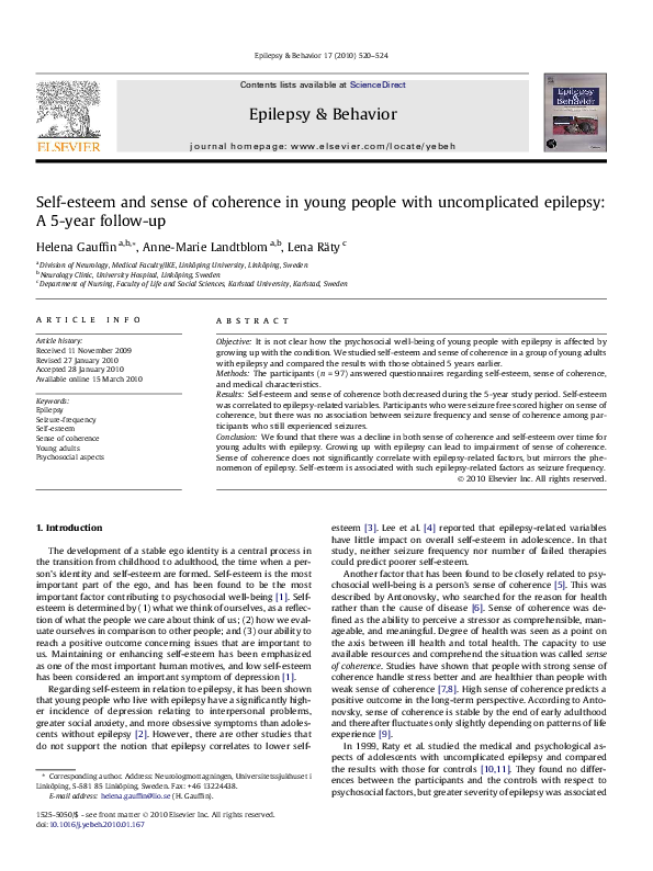 (PDF) Self-esteem and sense of coherence in young people with ...