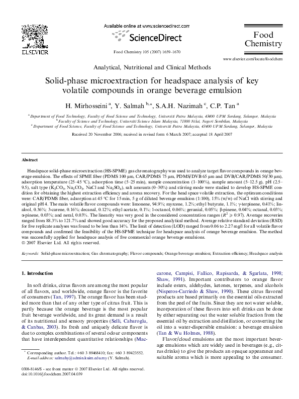 Pdf Solid Phase Microextraction For Headspace Analysis Of Key 4068