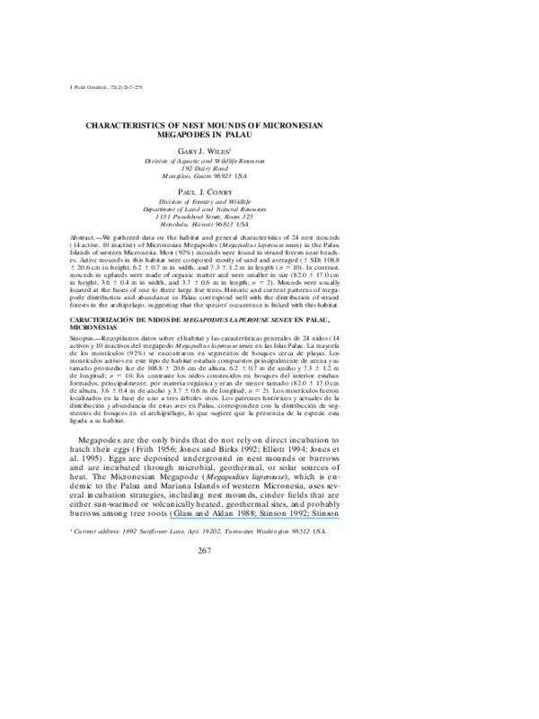 (PDF) Characteristics of Nest Mounds of Micronesian Megapodes in Palau ...