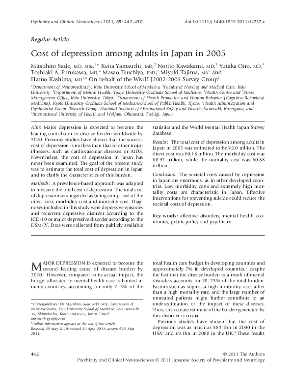 (PDF) Cost of depression among adults in Japan in 2005