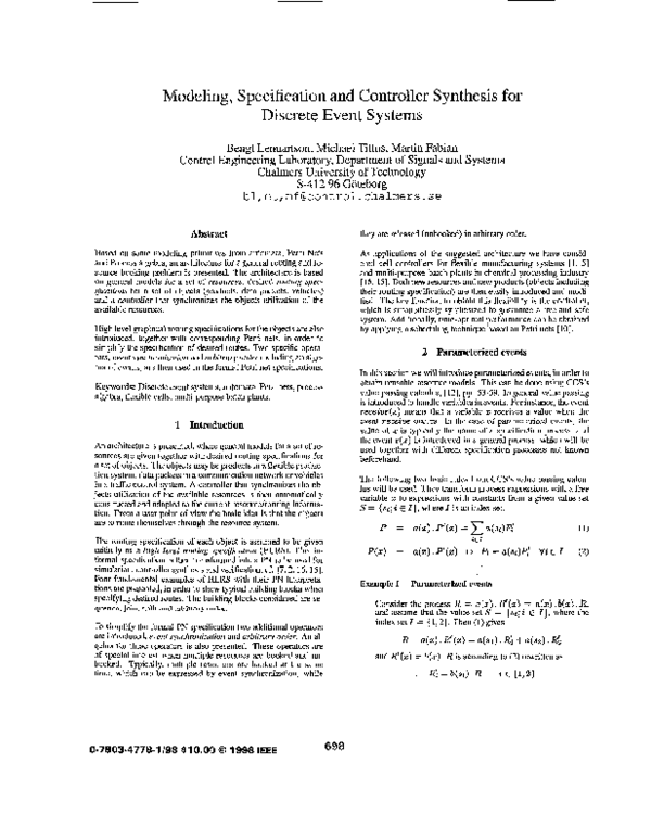 (PDF) Modeling, specification and controller synthesis for discrete event systems