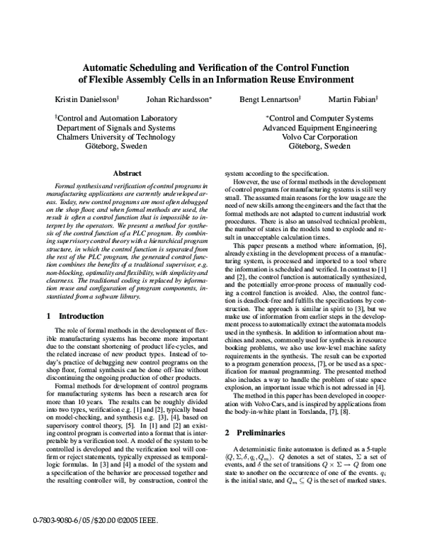 (PDF) Automatic scheduling and verification of the control function of flexible assembly cells ...