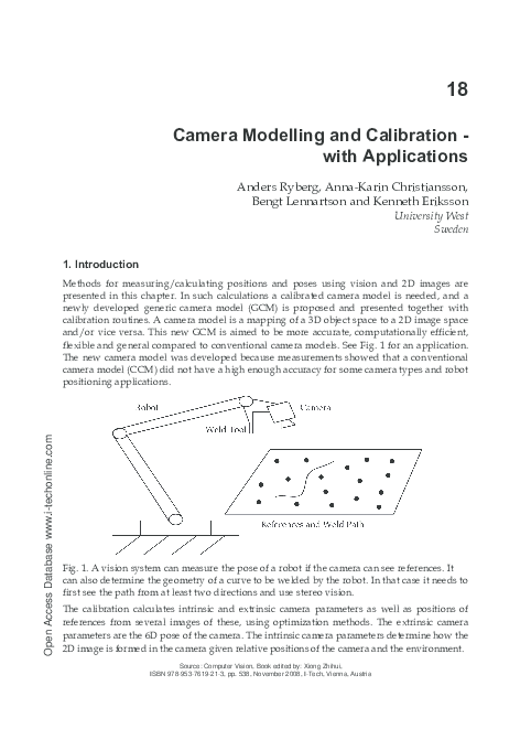 (PDF) Camera Modelling and Calibration - with Applications