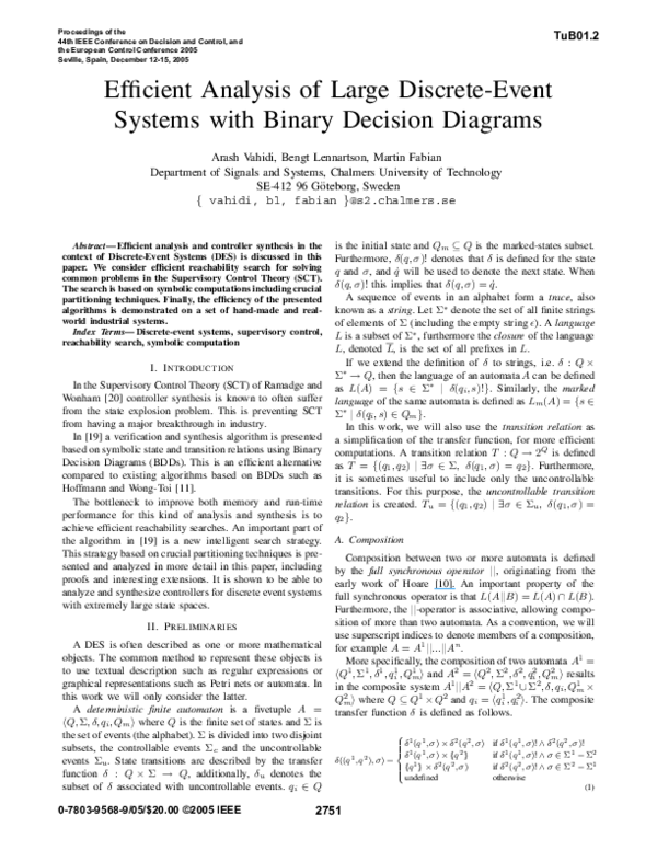Pdf Efficient Analysis Of Large Discrete Event Systems With Binary Decision Diagrams Bengt