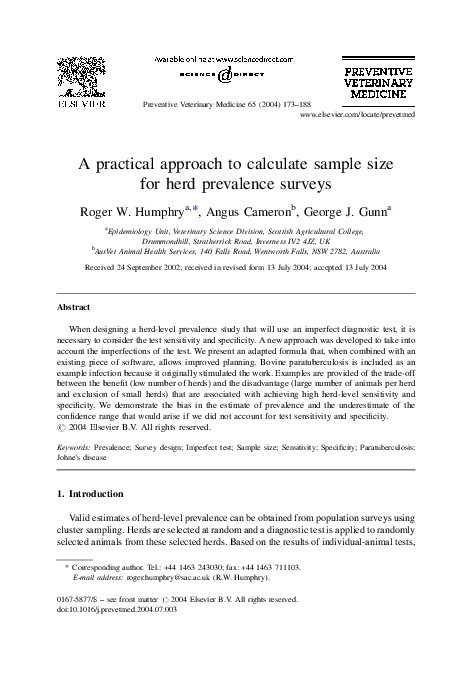 (PDF) A practical approach to calculate sample size for herd prevalence ...