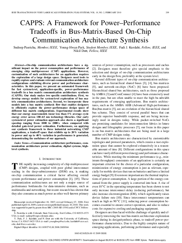 Pdf Capps A Framework For Powerperformance Tradeoffs In Bus Matrix