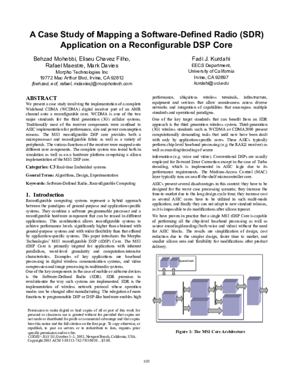 (PDF) A case study of mapping a software-defined radio (SDR) application on a reconfigurable DSP ...