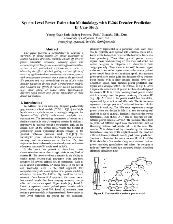 (PDF) System level power estimation methodology with H.264 decoder prediction IP case study