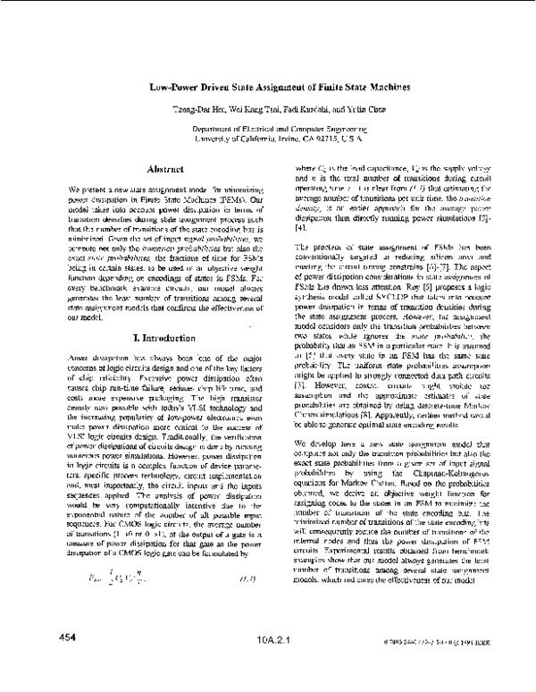 (PDF) Low-power driven state assignment of finite state machines