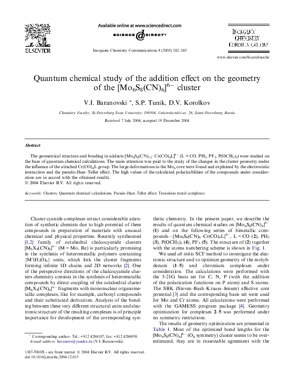 (PDF) Quantum chemical study of the addition effect on the geometry of ...
