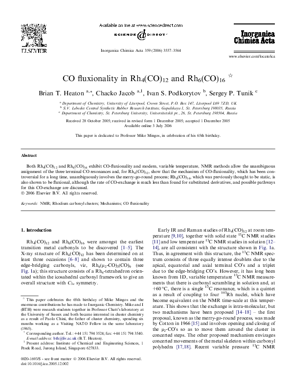 (PDF) CO fluxionality in Rh4(CO)12 and Rh6(CO)16