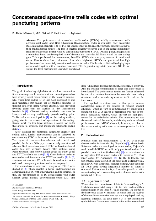 Pdf Concatenated Spacetime Trellis Codes With Optimal Puncturing