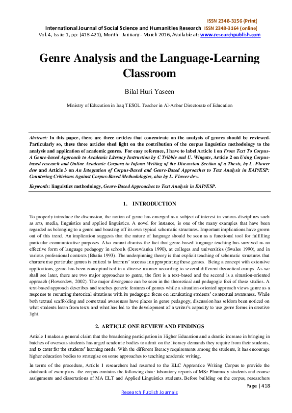 (PDF) Genre Analysis and the Language-Learning Classroom