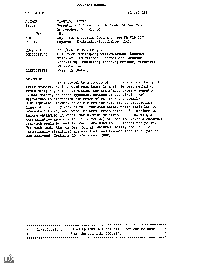 (PDF) Semantic and Communicative Translation: Two Approaches, One Method
